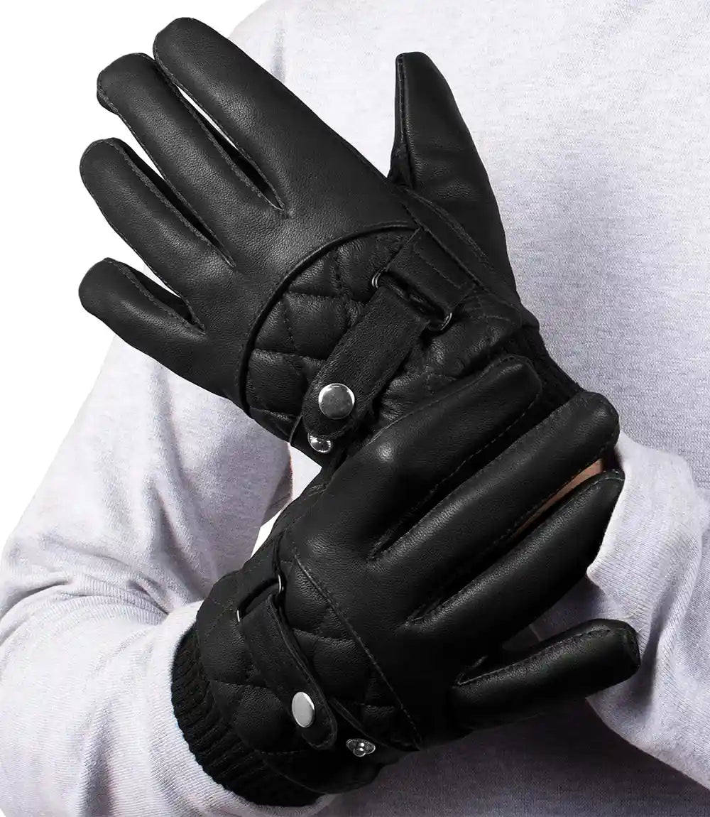 Black Quilted Leather Gloves for Men - Touchscreen & Stylish – FJackets